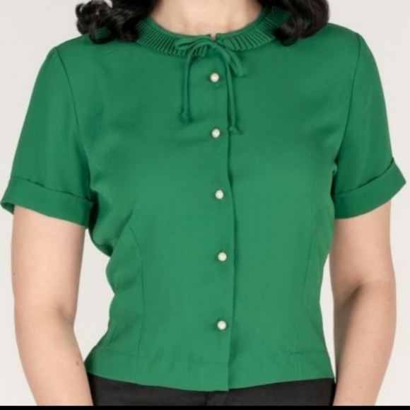 Tatyana | Tops | Tatyana Ingrid Hunter Green Vintage Pinup Blouse W ...